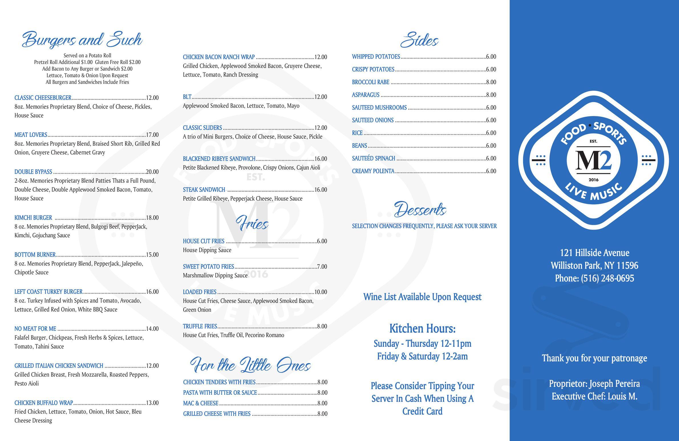 Memories 2 Bar & Grill menu in Williston Park, New York, USA