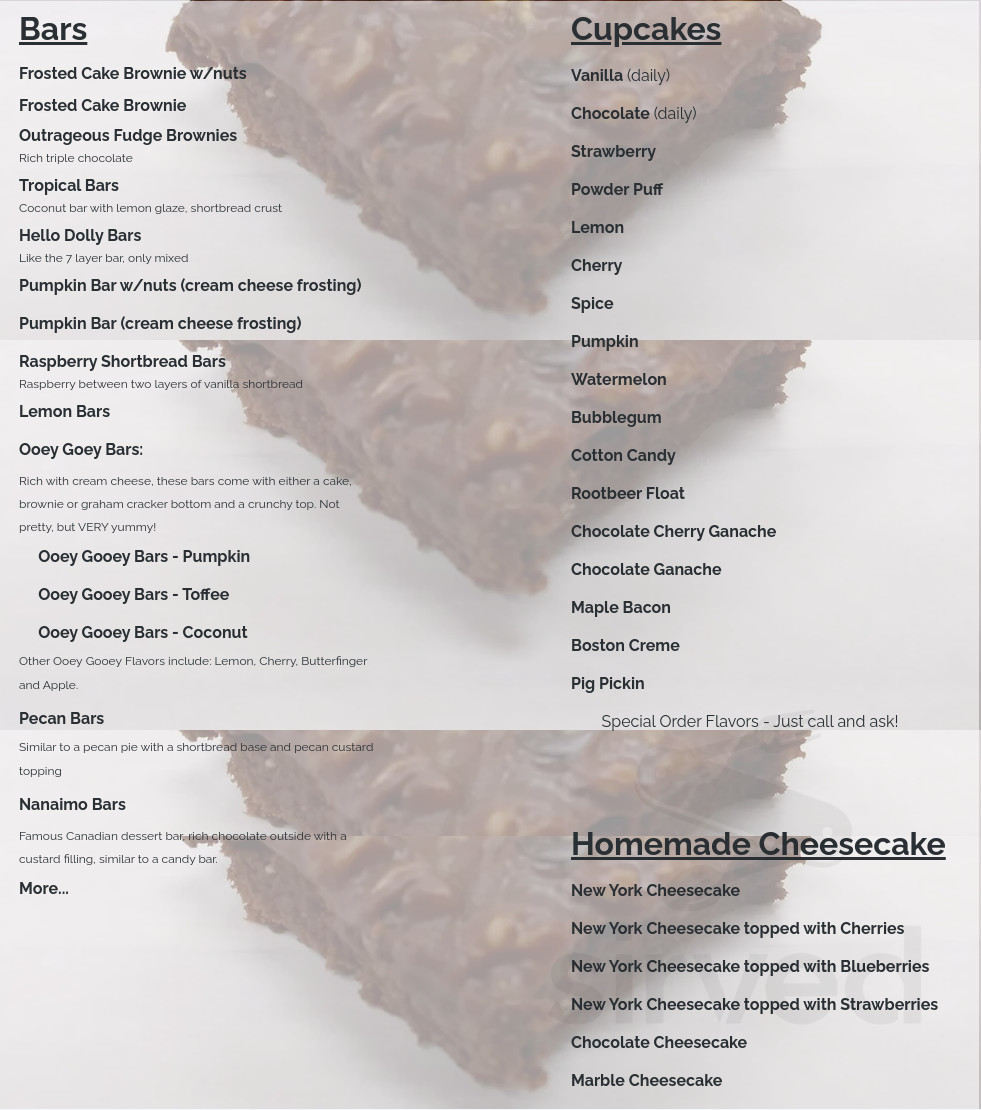 The Cookie Tree menu in Yuba City, California, USA