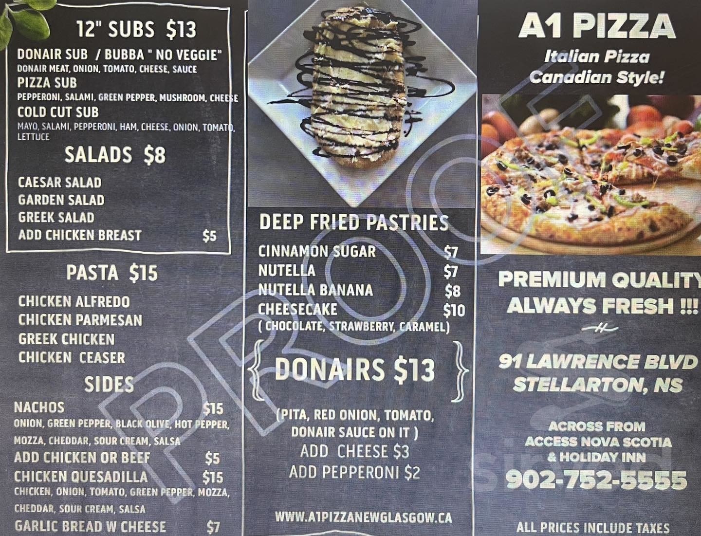 Menu - Stellarton NS's A1 Pizza Premium | Sirved