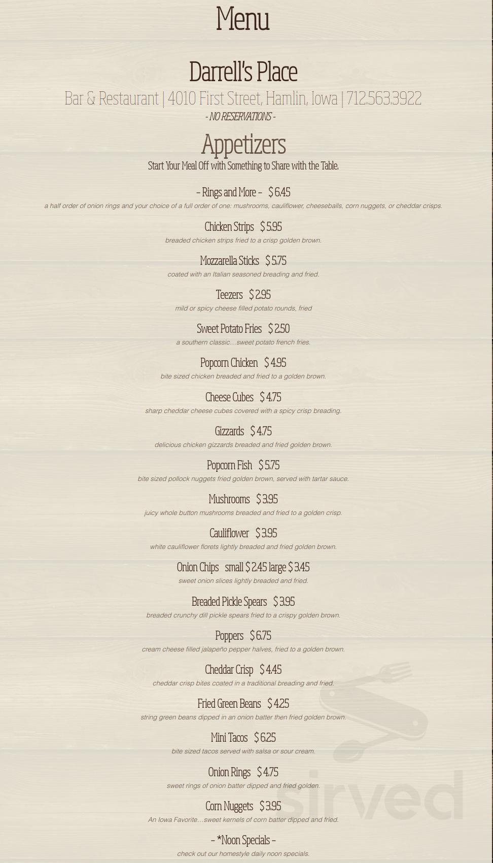 Darrell's Place menus in Hamlin, Iowa, United States