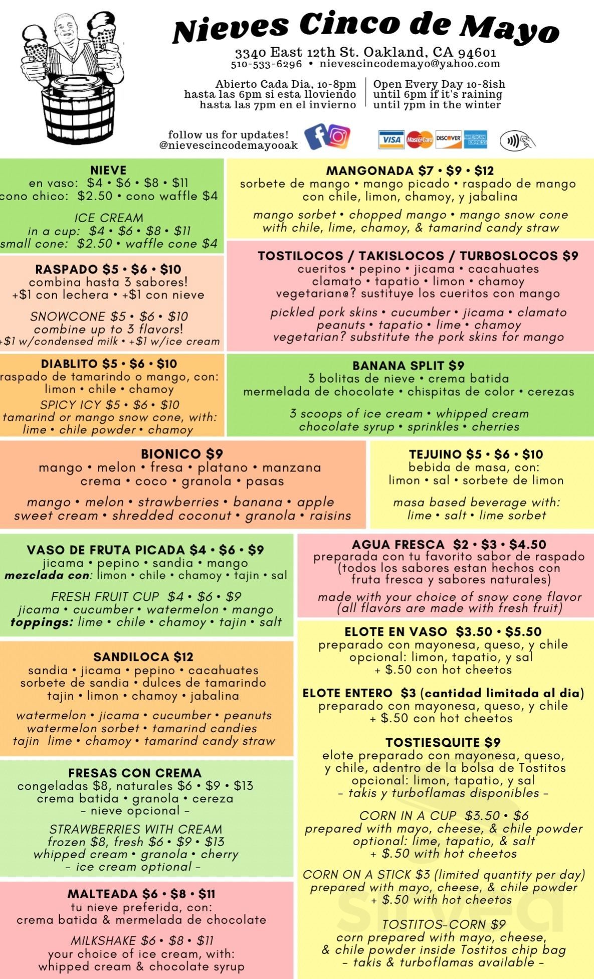Nieves Cinco de Mayo Gourmet Burgers menu in Oakland, California, USA