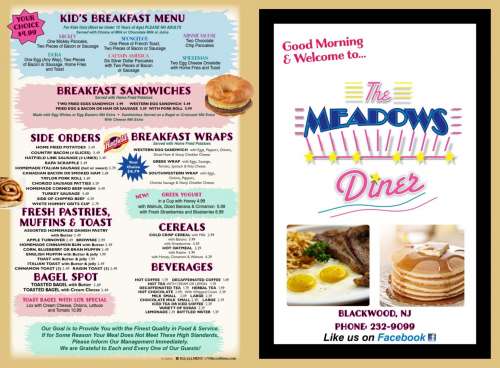 Meadows Diner menu in Blackwood, New Jersey, USA