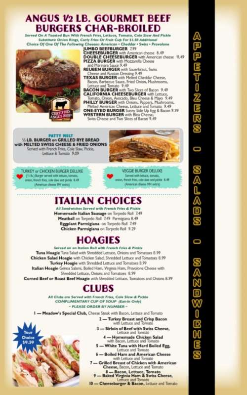 Meadows Diner menu in Blackwood, New Jersey, USA