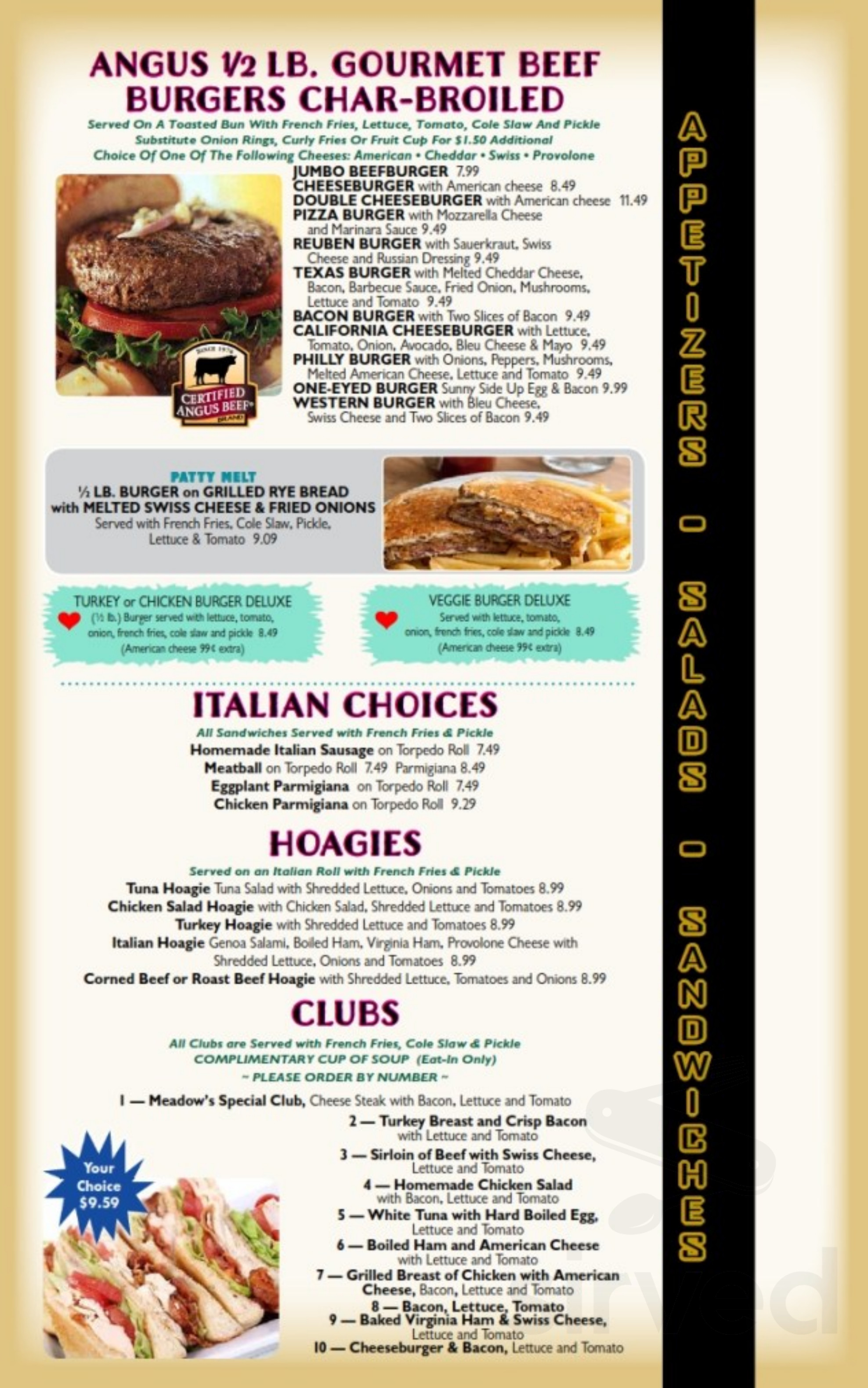 Meadows Diner menu in Blackwood, New Jersey, USA