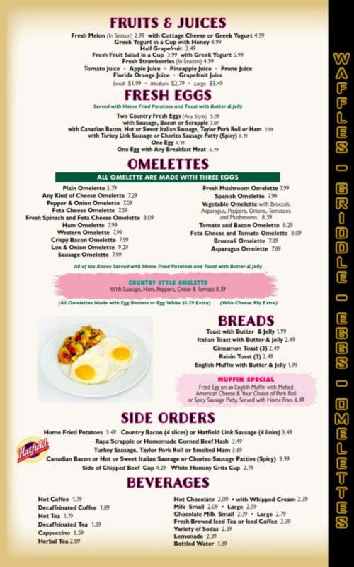Meadows Diner menu in Blackwood, New Jersey, USA