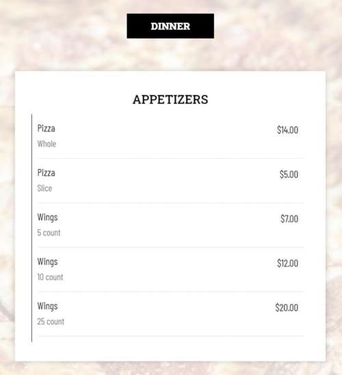 Ron's Pub menu in Houston, Texas, USA