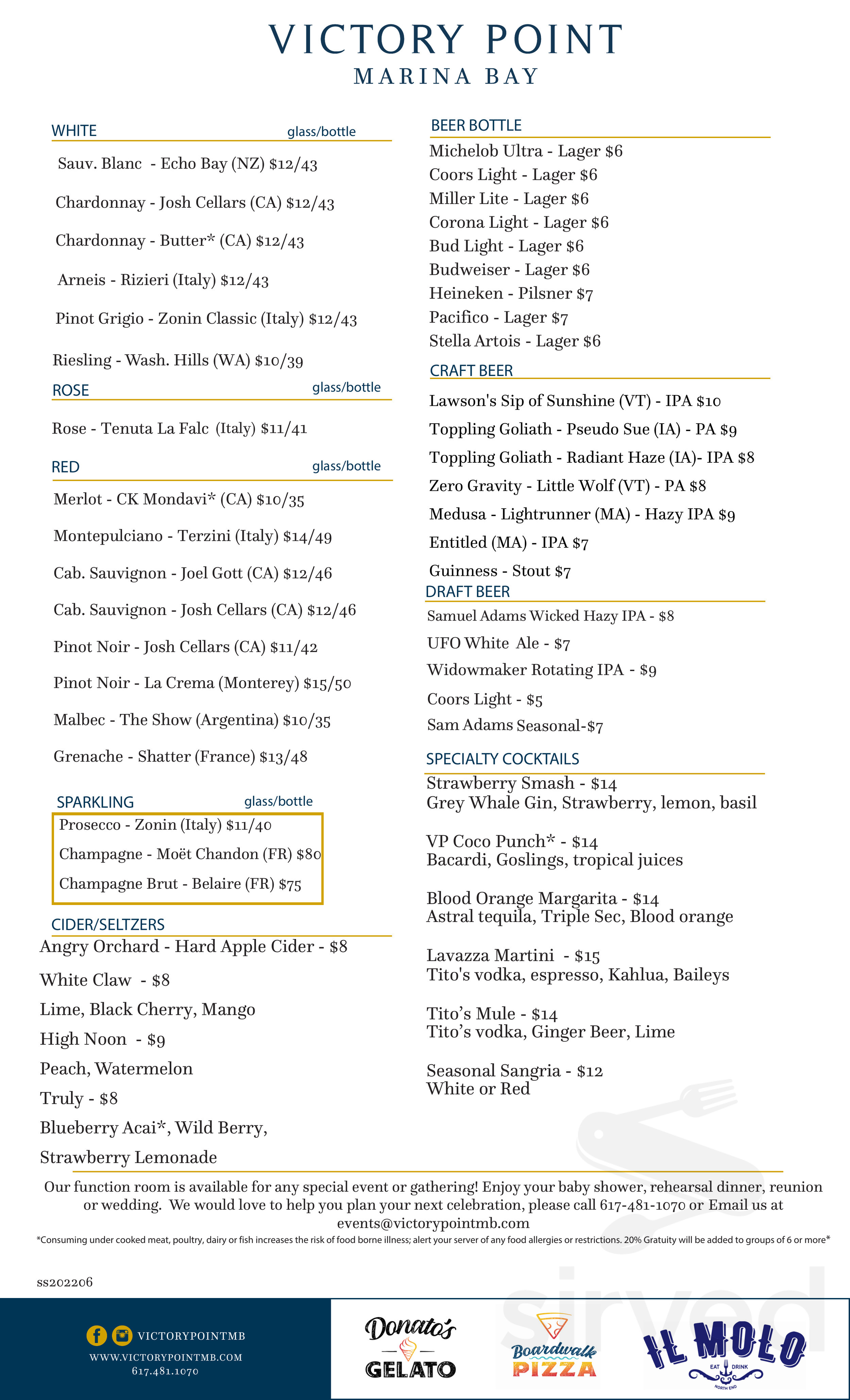 Menu for Victory Point, Restaurant and Bar in Quincy, Massachusetts ...