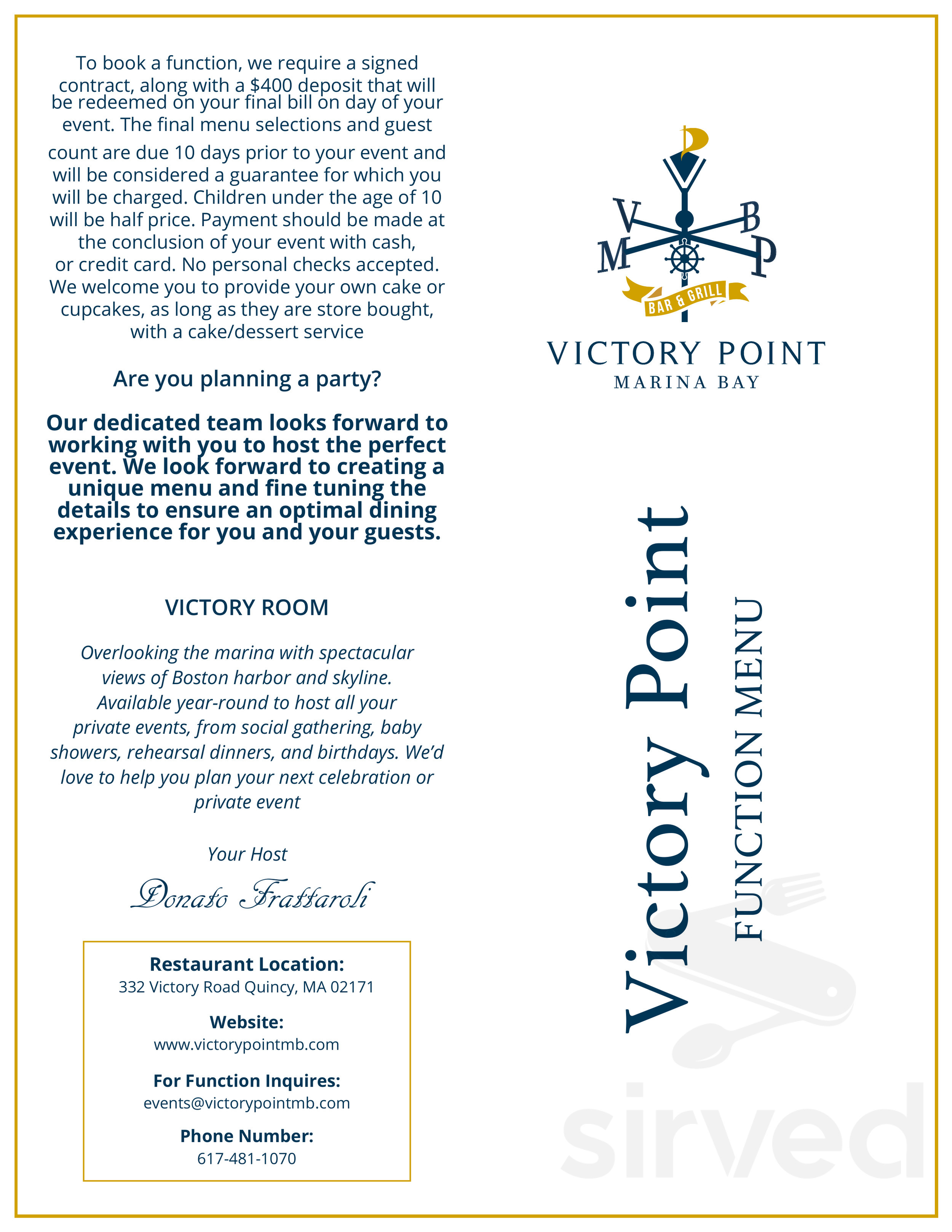 Menu for Victory Point, Restaurant and Bar in Quincy, Massachusetts ...