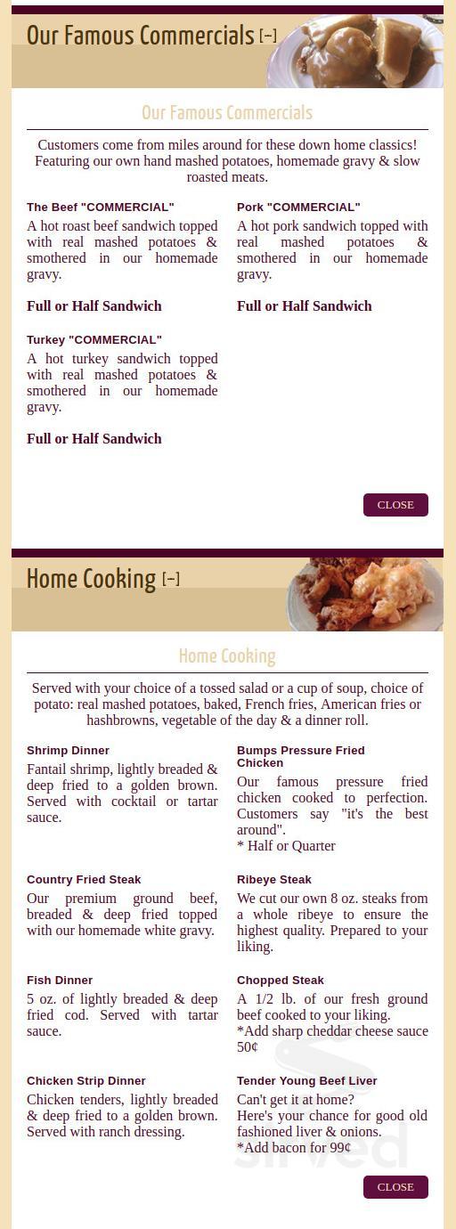 Bump's Family Restaurant menu in Glencoe, Minnesota, USA