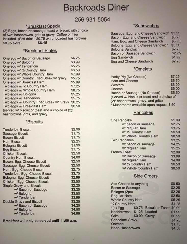 Menu - Arab AL's Backroads Diner | Sirved