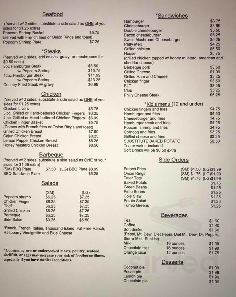Menu - Arab AL's Backroads Diner | Sirved
