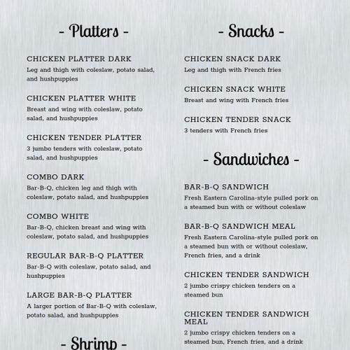 Smithfield's Chicken 'N Bar-B-Q menu in Goldsboro, North Carolina, USA