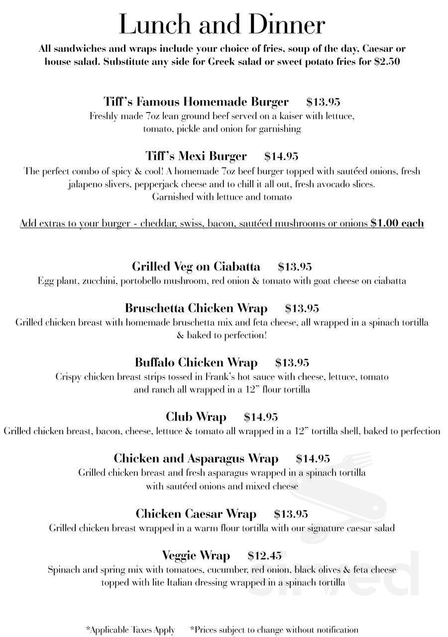 Menu - Barrie ON's Tiff's Restaurant & Sports Bar | Sirved