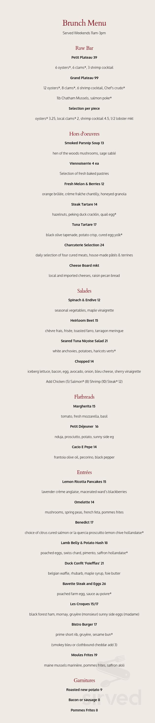 Menu - Boston MA's Bistro du Midi | Sirved