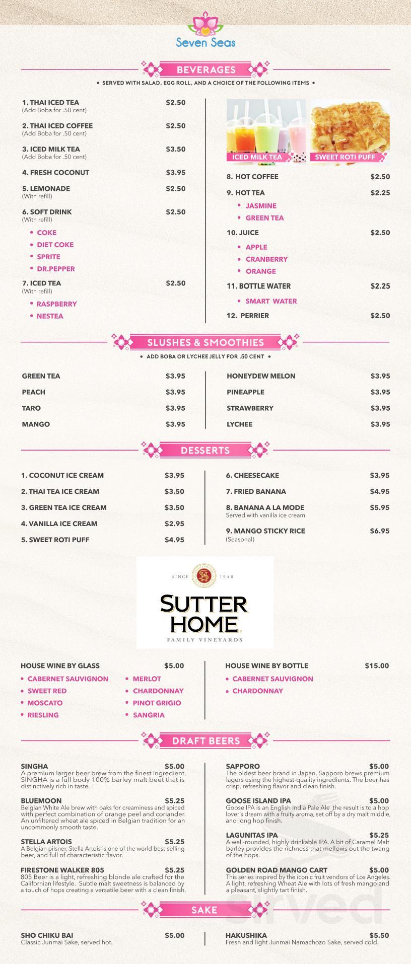 Menu - Corona CA's Seven Seas Thai Cuisine | Sirved