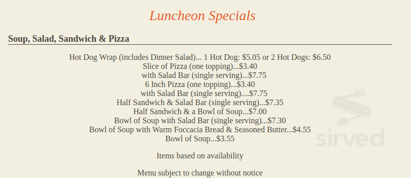 Sunshine Pizza menu in St Helens, Oregon, USA