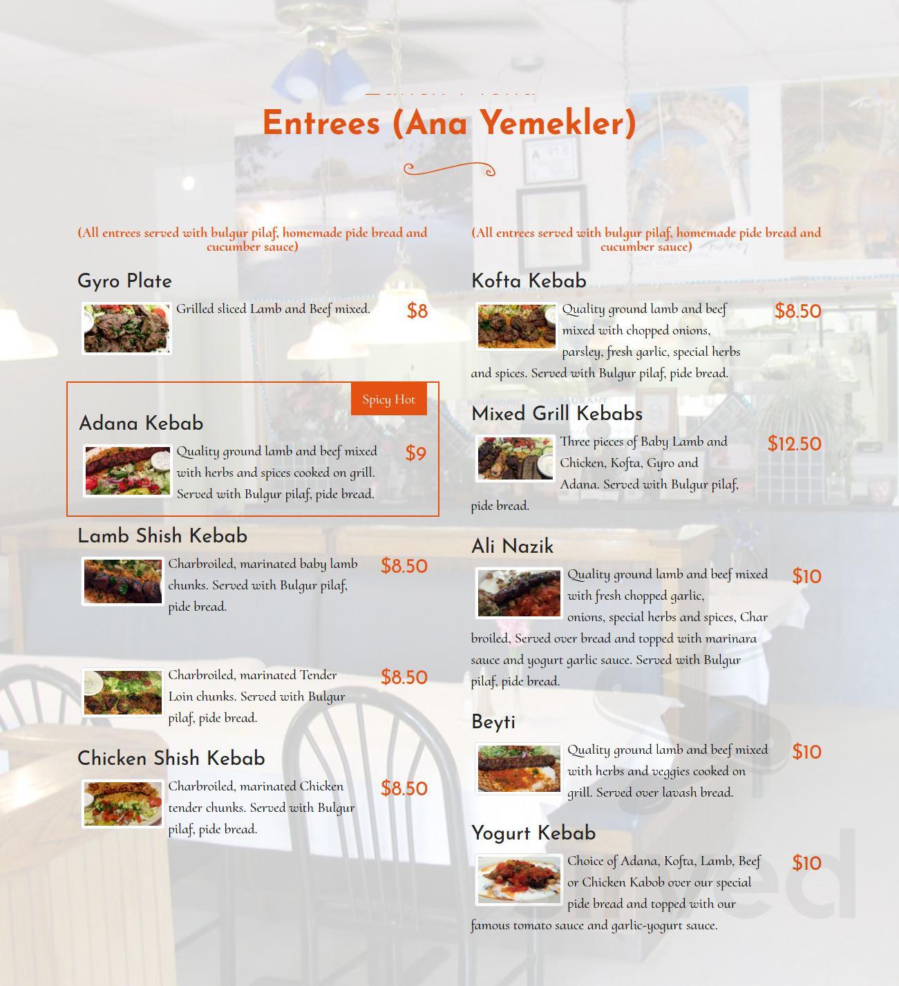 Bosphorus Restaurant menu in Cary, North Carolina, USA