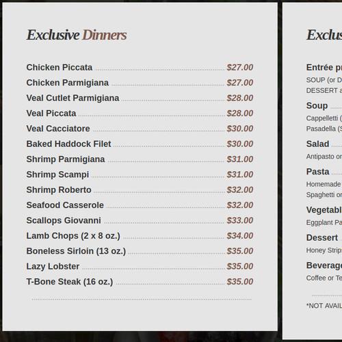 Il Camino menu in Leominster, Massachusetts, USA