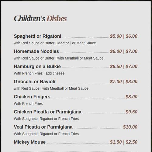 Il Camino menu in Leominster, Massachusetts, USA