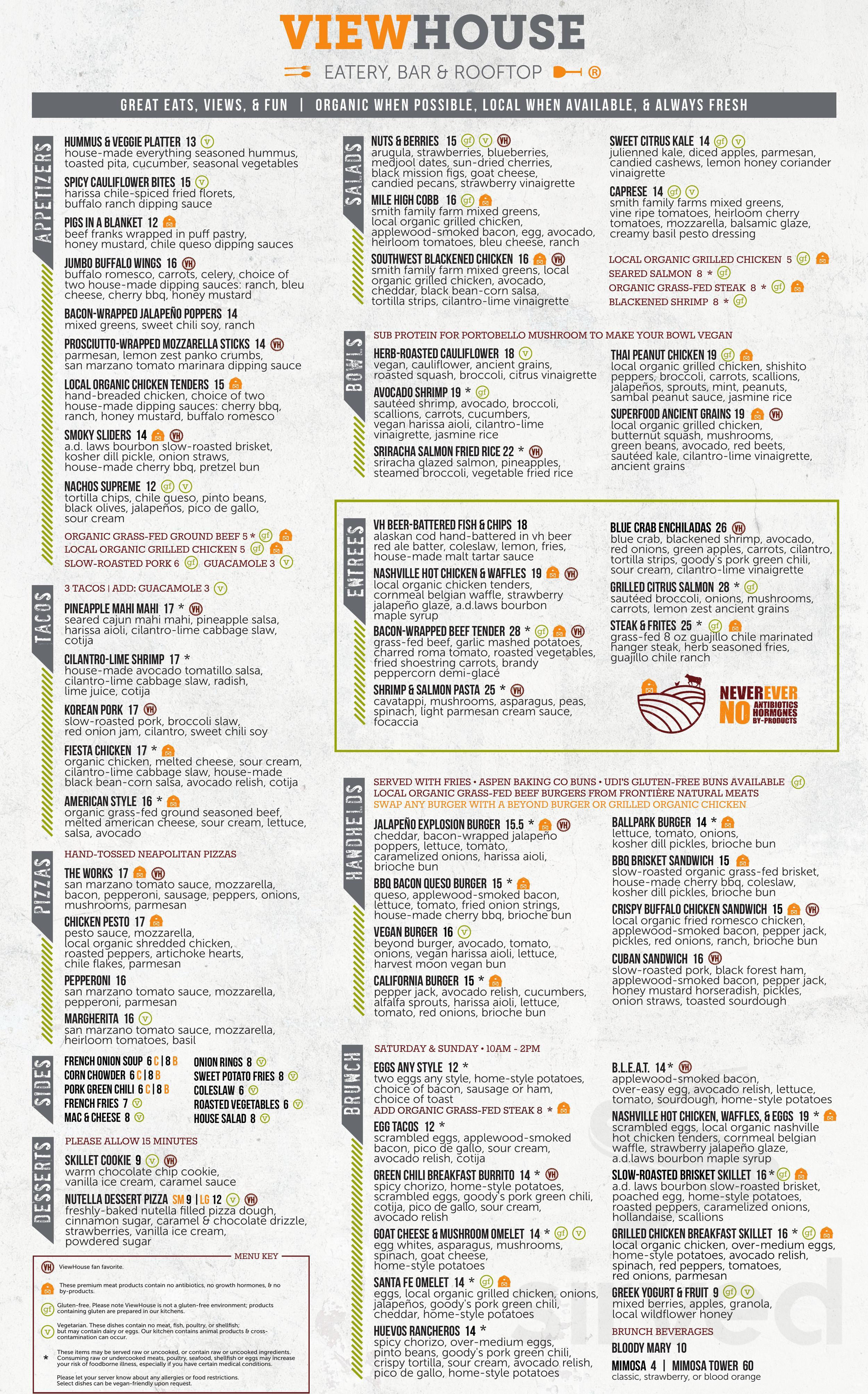 The View House Restaurant menus in Denver, Colorado, United States