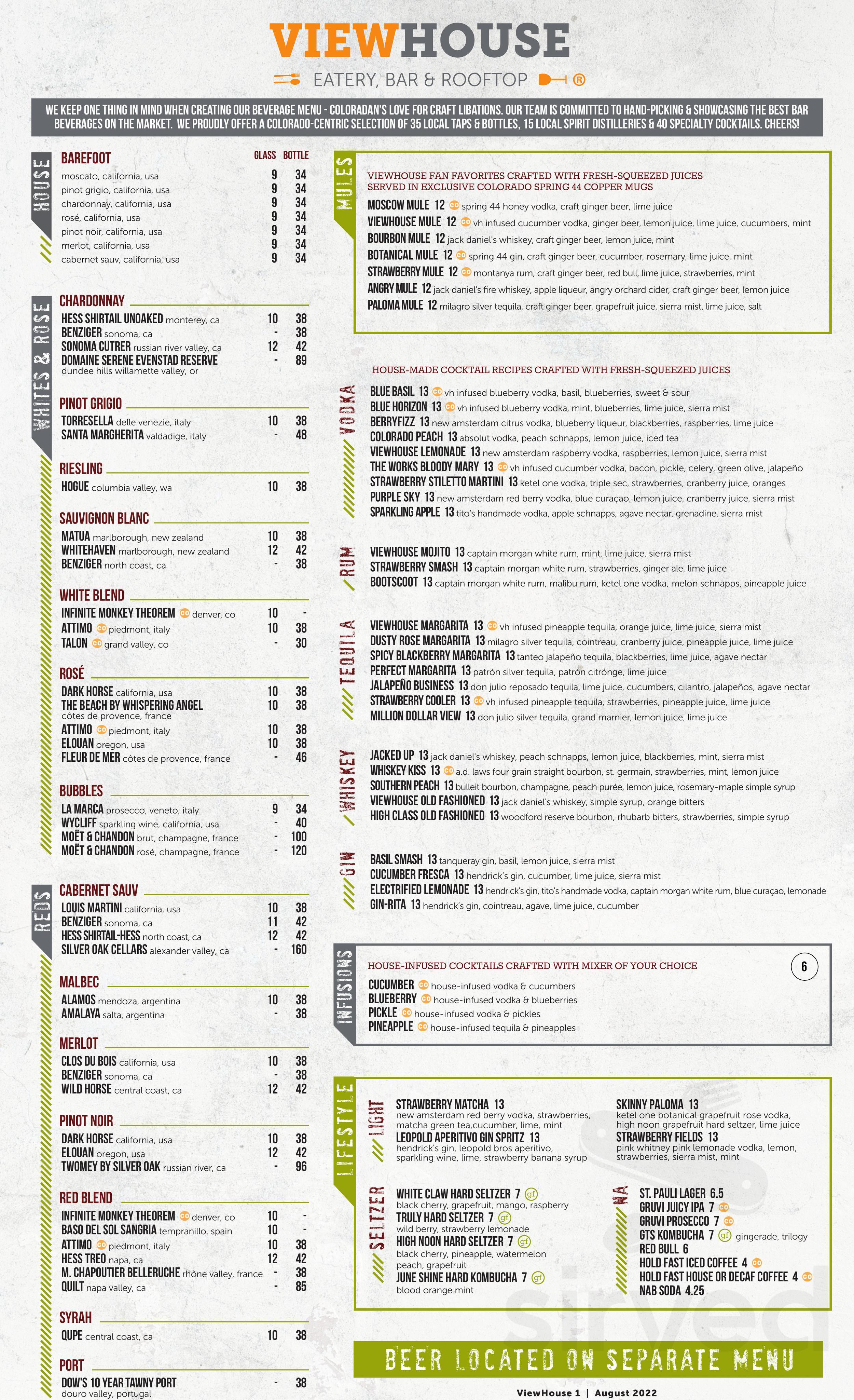 The View House Restaurant menus in Denver, Colorado, United States