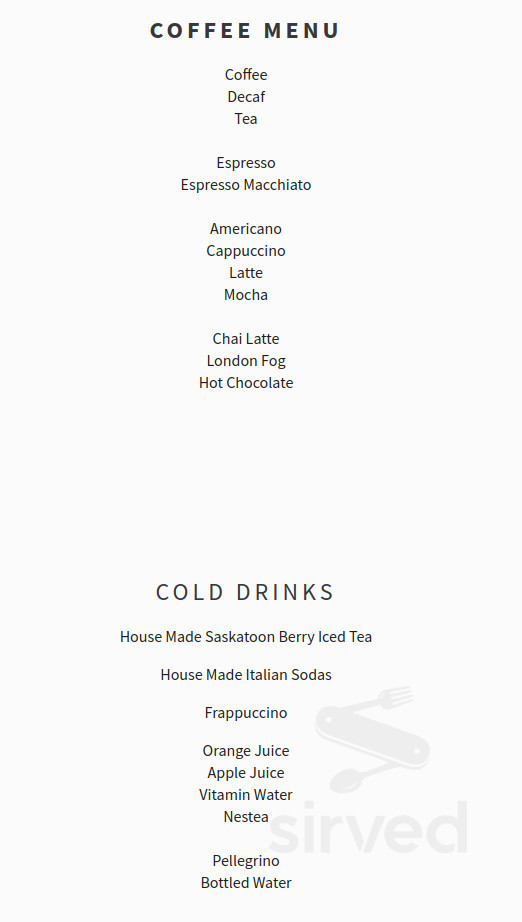Cafe DRIP menu in Regina, Saskatchewan, Canada