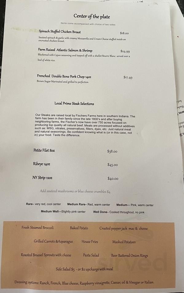 Burton's Farmhouse menu in Paoli, Indiana, USA