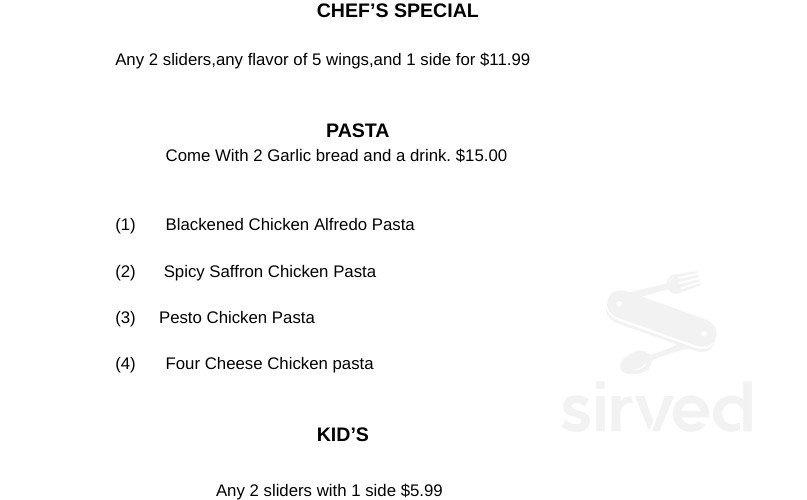 Menu - Tempe AZ's Sliderz & Mo' | Sirved
