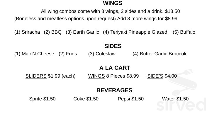 Sliderz & Mo' menu in Tempe, Arizona, USA