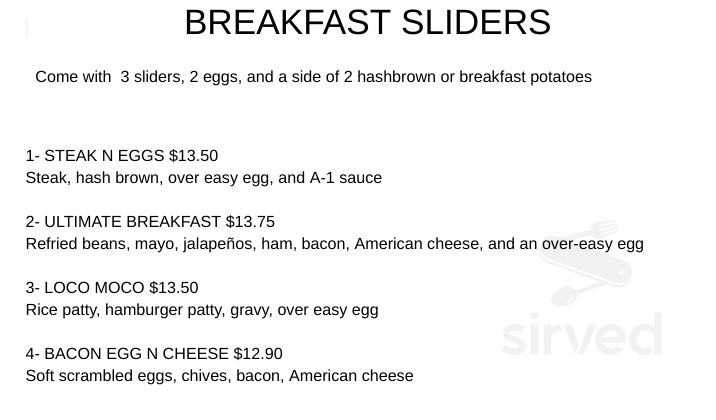 Menu - Tempe AZ's Sliderz & Mo' | Sirved