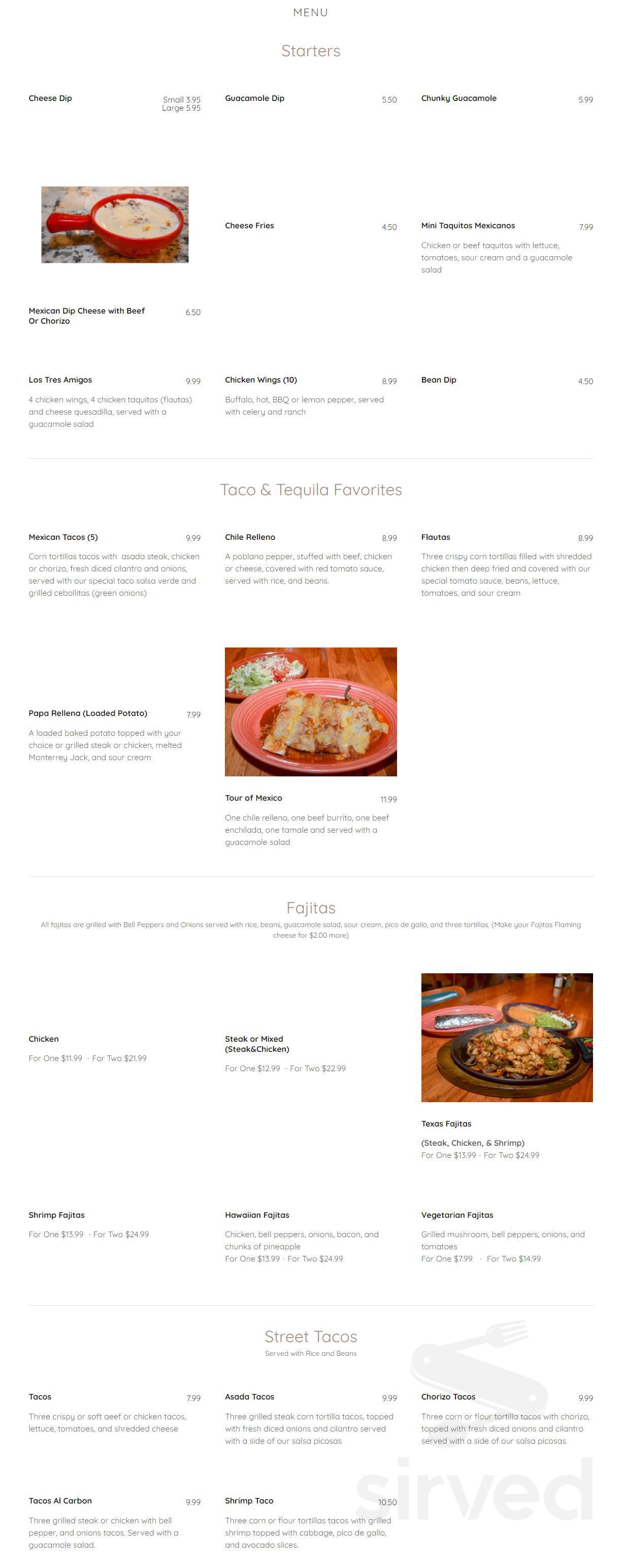 Menu - Alexandria AL's Taco & Tequila Mexican Restaurant | Sirved