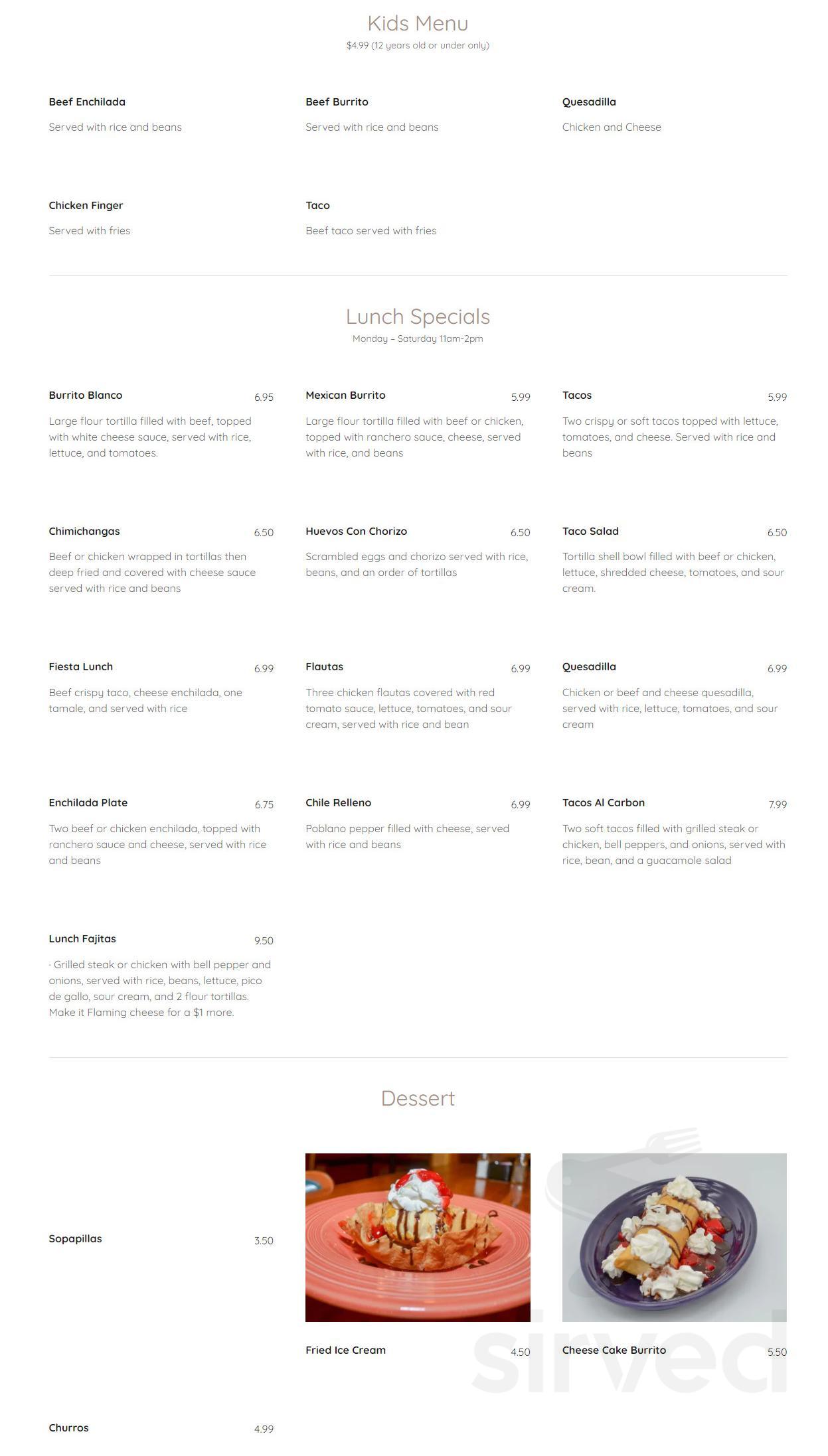 Menu - Alexandria AL's Taco & Tequila Mexican Restaurant | Sirved