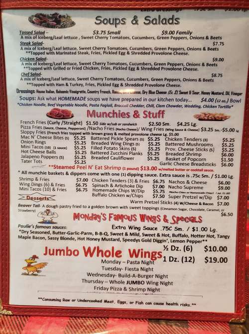 Monday's Union Restaurant menu in Latrobe, Pennsylvania, USA
