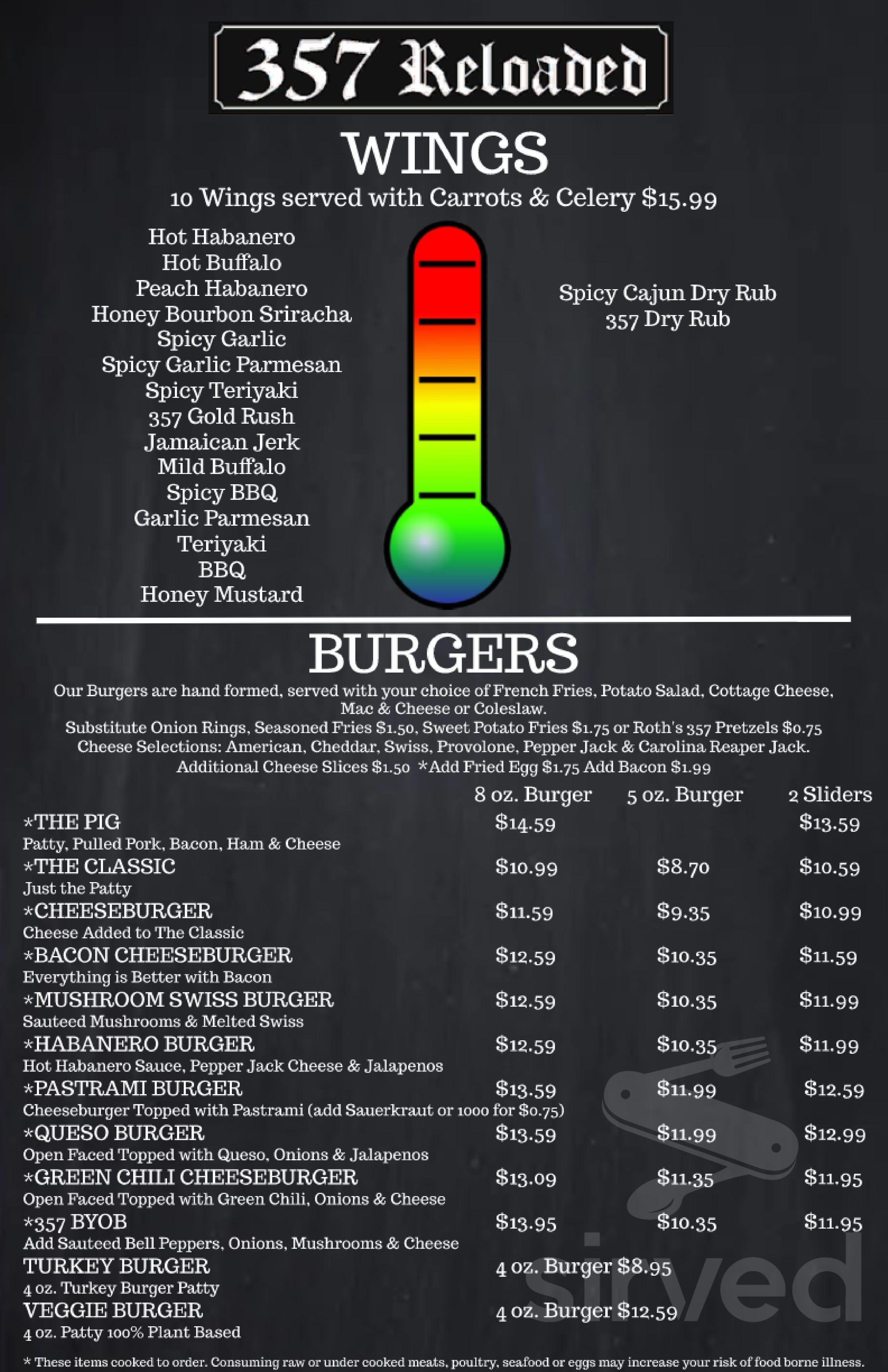 357 Reloaded menu in Clifton, Colorado, USA