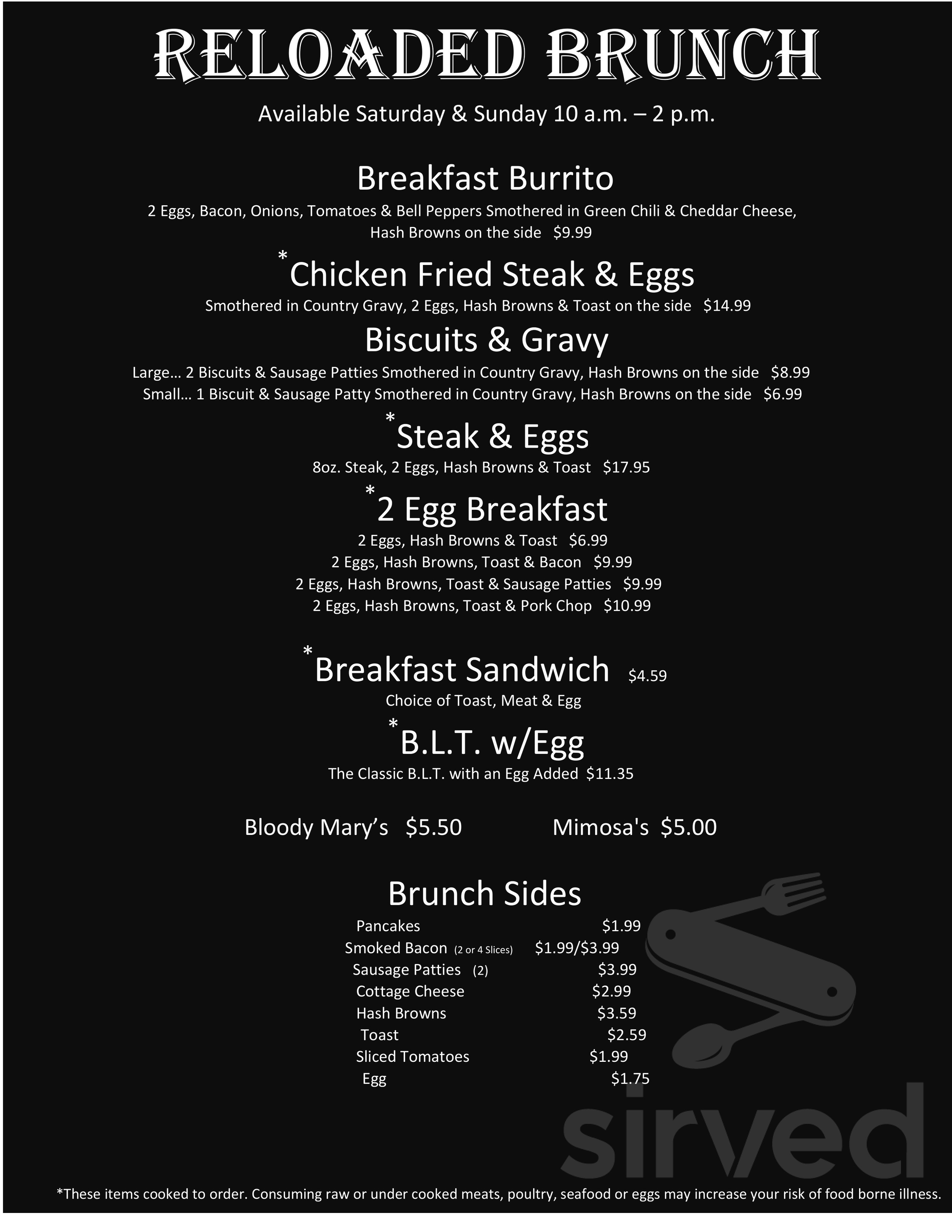 357 Reloaded menu in Clifton, Colorado, USA