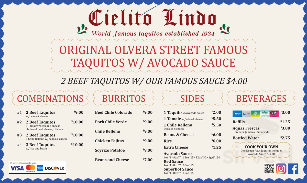 El Cielito Lindo menu in Los Angeles, California, USA