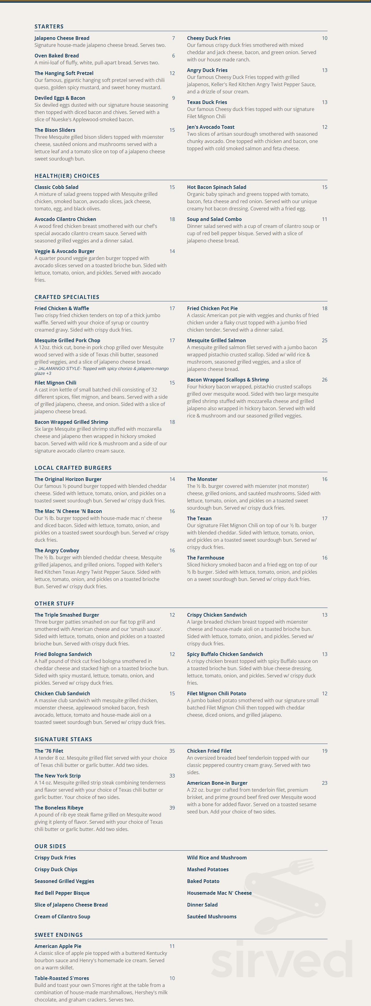 Horizon 76 American Grill House menus in Keller, Texas, United States