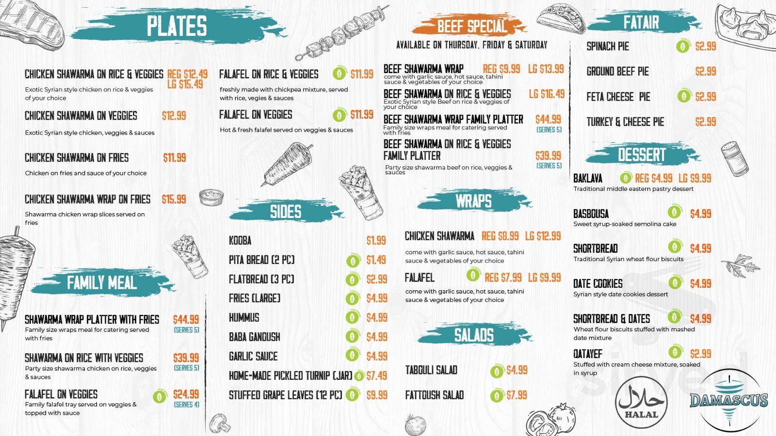 Menu for Damascus in Greater Sudbury, ON | Sirved