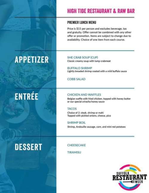 High Tide menu in Suffolk, Virginia, USA