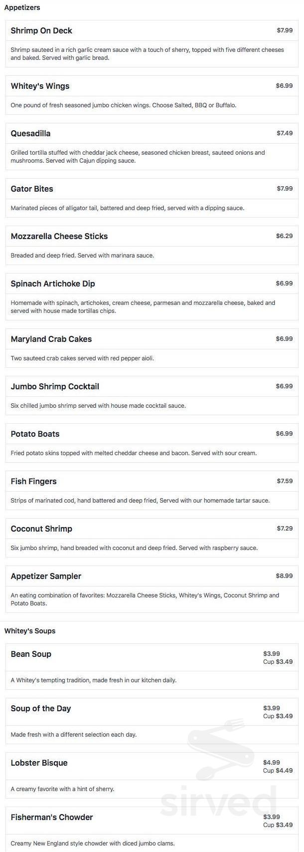 Whitey's Restaurant & Take Out menu in Davison, Michigan, USA