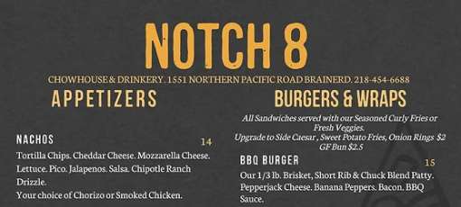 Menu for Notch 8 in Brainerd, MN | Sirved
