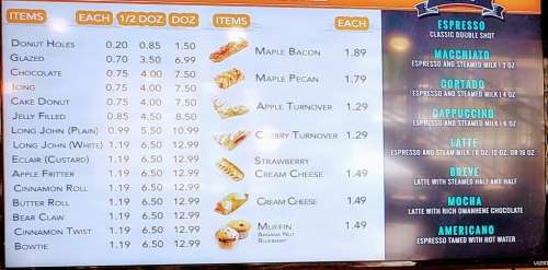 Murray Donuts menu in Murray, Kentucky, USA