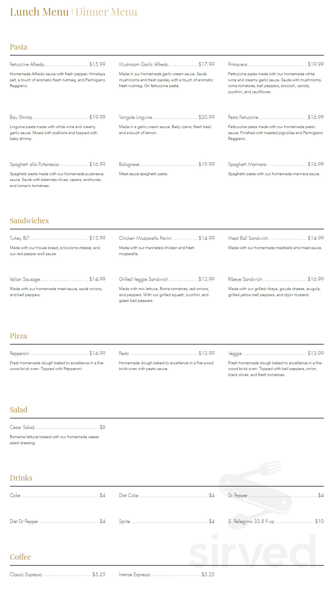Amore Mio Trattoria menu in Arlington, Texas, USA