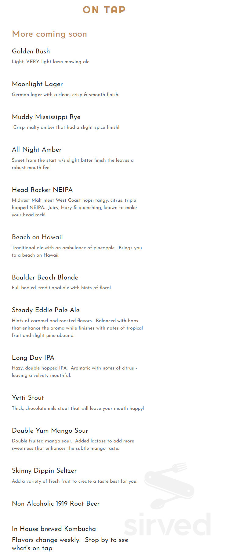 Menu - Park Rapids MN's Revel Brewing | Sirved