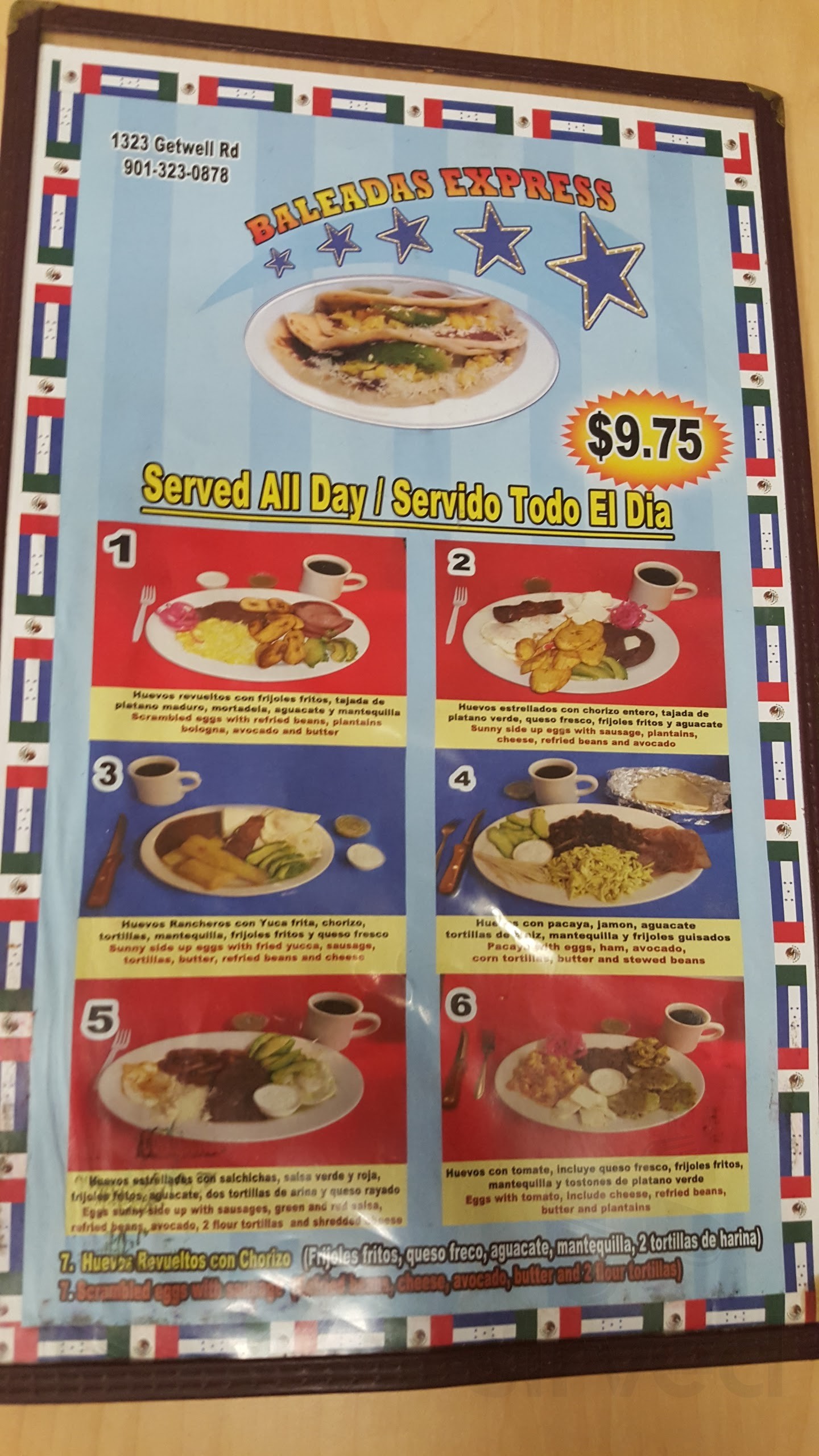 Baleadas Express Almas menu in Memphis, Tennessee, USA