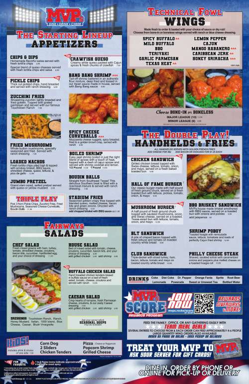 MVPs menu in Jasper, Texas, USA