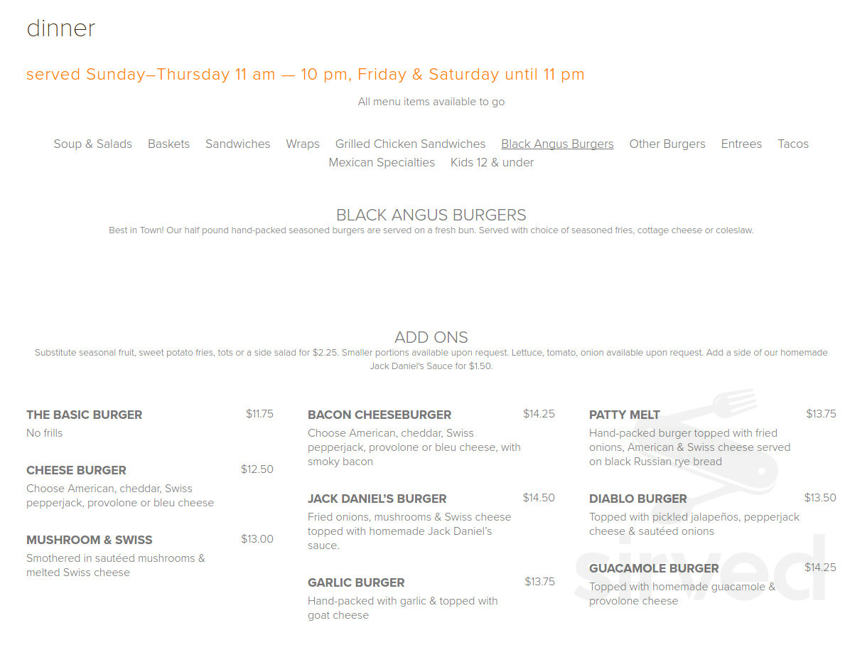 Washington Square Bar & Grill menu in White Bear Lake, Minnesota, USA