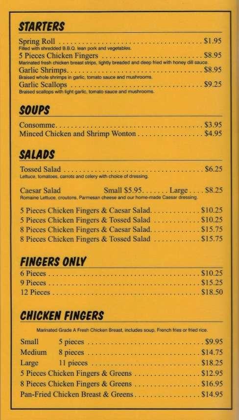 Mitzi's Chicken Finger Restaurant menu in Winnipeg, Manitoba, Canada