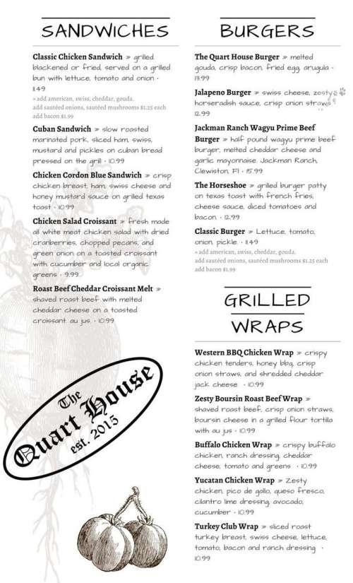The Quart House menu in LaBelle, Florida, USA
