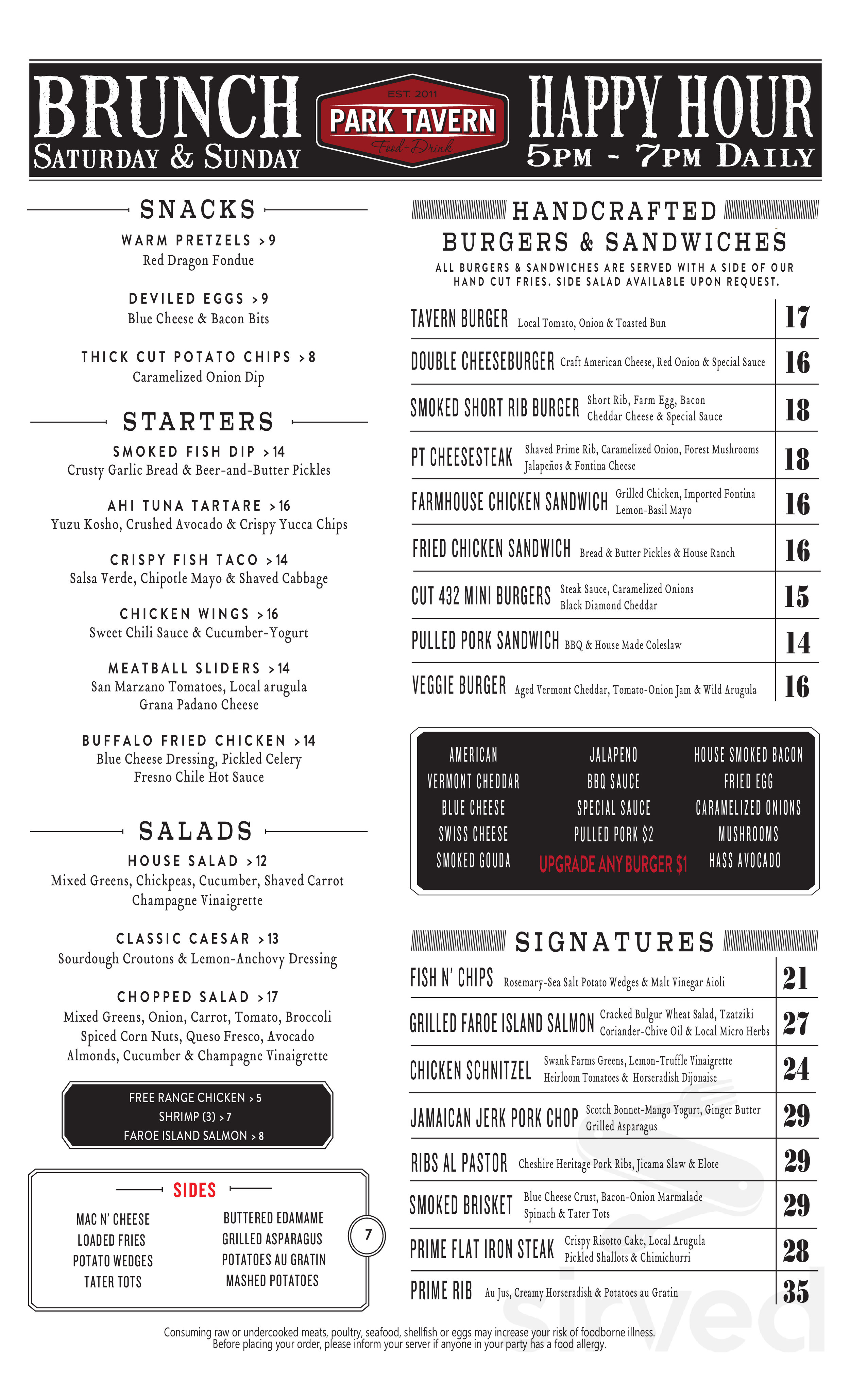 Menu - Delray Beach FL's Park Tavern | Sirved